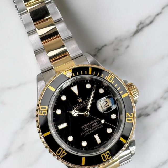 Black 40 mm Rolex Submariner 16613 Gold & Steel 2001 | Ermitage Jewelers