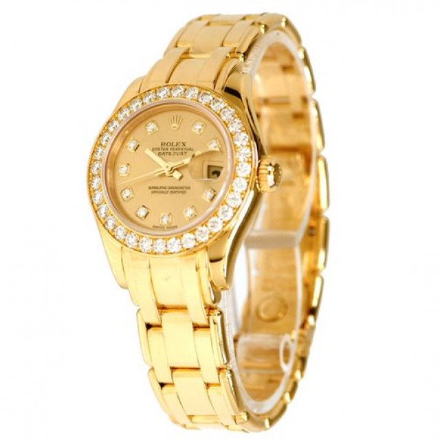 Rolex 80298 Yellow Gold on Pearlmaster, Diamond Bezel Champagne Diamond ...